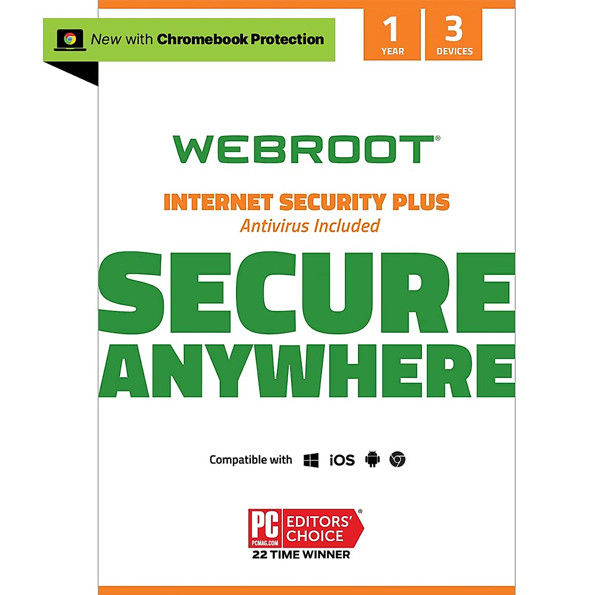 Webroot Internet Security Plus with Antivirus Protection | 3 Device | 1 Year Subscription | PC/Mac