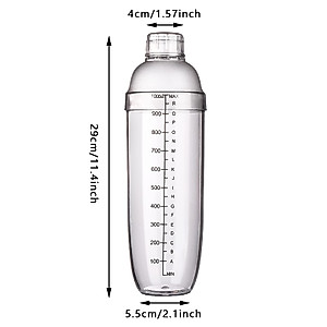 2pcs Plastic Cocktail Shaker, Transparent Drink Mixer Wine Shaker with Scales and Strainer Top for Bar Party Home Use (33oz/1000cc)