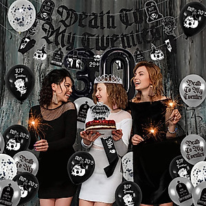 ADLKGG 30th Birthday Decorations for Women or Men, Death to My 20s Decorations with Death to My Twenties Banner, Rip to My 20s Sash, Cake Toppers for Funny Thirty Birthday Party Supplies (Black)