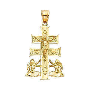 14k Yellow Gold Religious Cross of Caravaca Pendant
