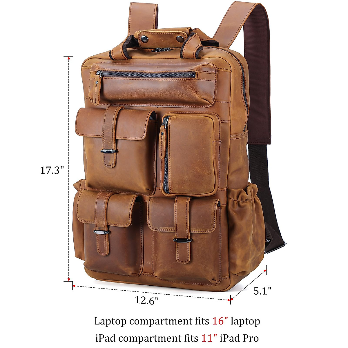 Polare Cowhide Leather Multiple Laptop Backpack Day Pack Travel Bag Satchel For Men