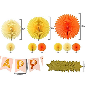 Fall Birthday Decorations Kit Autumn Birthday Party Decor Fall Party Decor Tissue Paper Fan Happy Birthday Banner Paper Star Garland Baby Shower Wall Hanging Decoration Autumn Thanksgiving Decorations