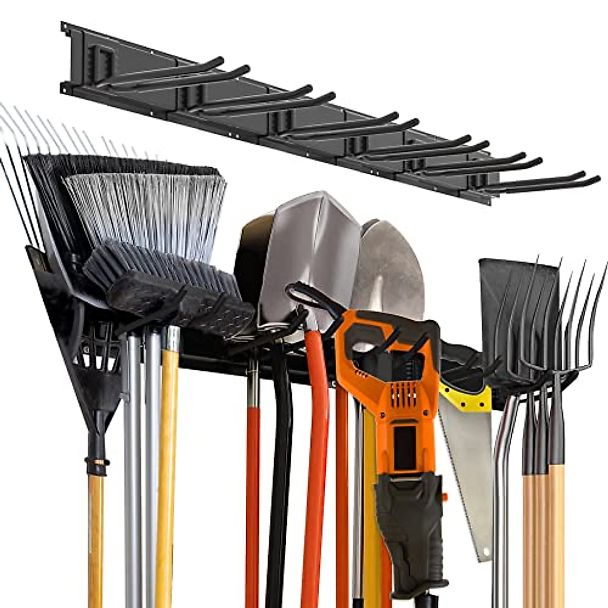 Charmount 18 Pcs Garage Storage Organization Wall Mount,96 Inch Adjustable Yard Garden Tool Organizer With 12 Heavy Duty Hooks,Tracks Max Load 1200lb