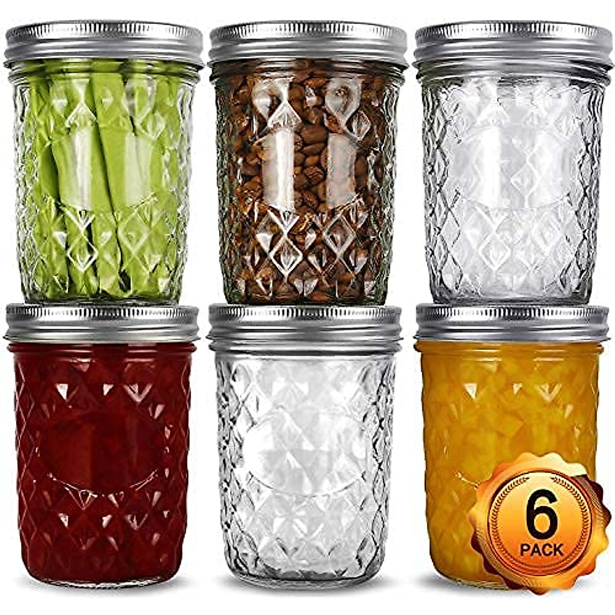 VERONES Wide Mouth Mason Jars 16oz, 6 Pack 16 oz Wide Mouth Mason Jars with Lids and Bands, Ideal for Jam, Honey, Wedding Favors, Shower Favors