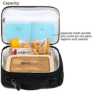 FlowFly Kids Lunch Bag, Durable Insulated School Lunch Box with Shoulder Strap and Bottle Holder, Water-resistant Thermal Small Lunch Cooler Tote for Teen Boys & Girls,Black