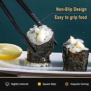 HuaLan Fiberglass Chopsticks Series - Japanese Non-Slip Chopstick, Reusable Chop Sticks Dishwasher Safe, 5 Pairs, Gift Set, 9.9 Inches