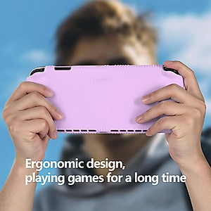 Teyomi Silicone Case for Nintendo Switch OLED with 2 Game Cards Slots, [Kids Friendly] Shockproof Protective Cover with Tempered Glass Screen Protector, Ergonomic Grip Case for Switch OLED, Purple