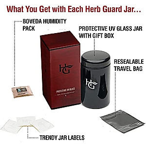 Herb Guard - 2 Oz Airtight Container & Smell Proof Jar (1 Liter) Humidity Pack Keeps Herbs Fresh for Months [3 Pack]