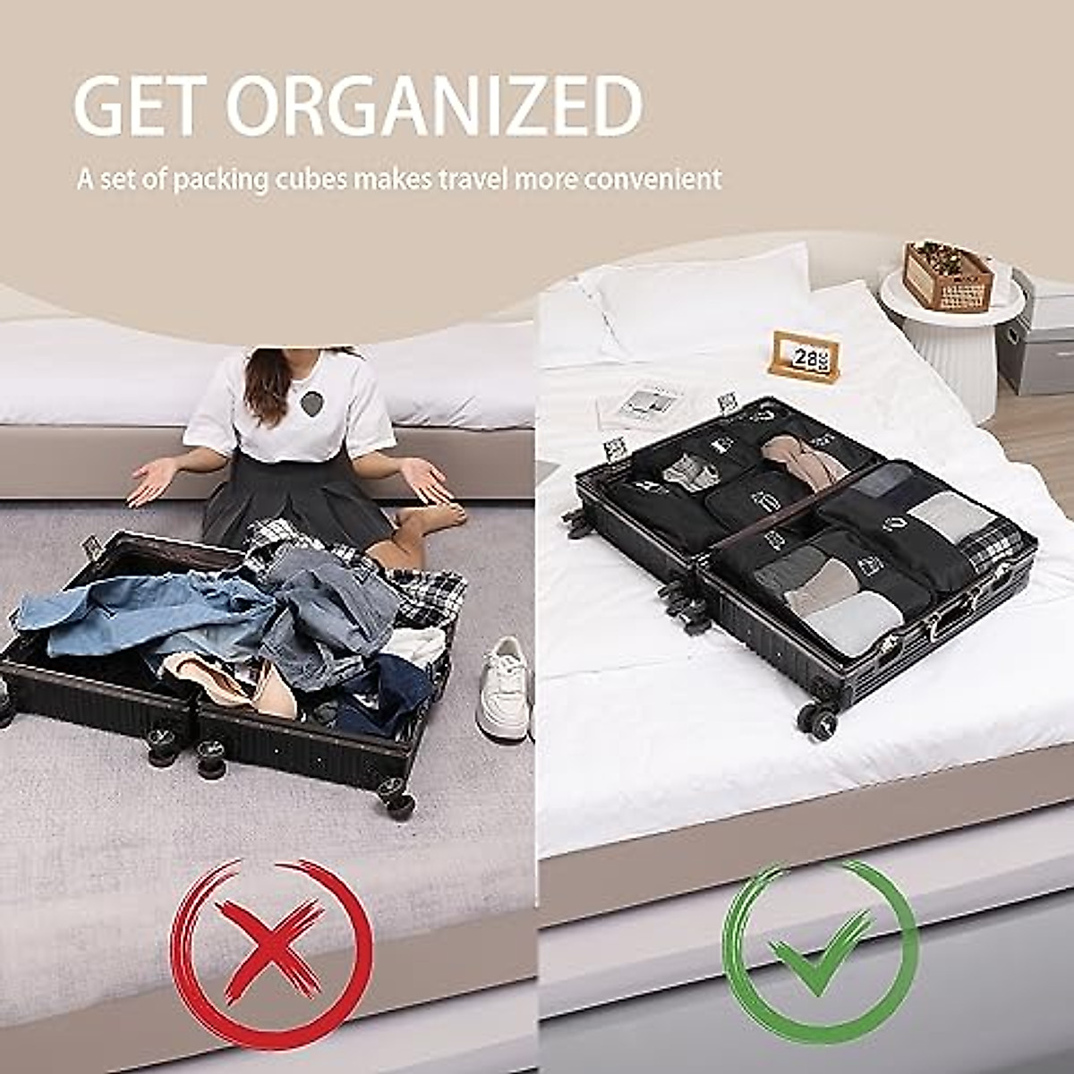 RCOI Travel Cubes - 9PCS Packing Cubes for Travel, Suitcase Organizer, Luggage Organizer Bags, Travel Bags, Travel Cube Sets, Travel Organizer Bags - Say Goodbye to Cluttered Suitcases