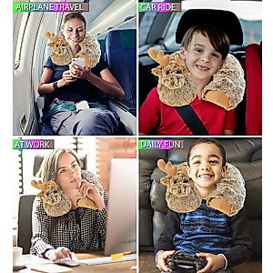 DolliBu Brown Moose Plush Neck Pillow - Soft Travel Neck Pillow Animal for Neck & Head Support, Cute Wild Life Stuffed Pillow Accessory for Naps, Novelty Stuffed Animal Headrest for Kids & Adults