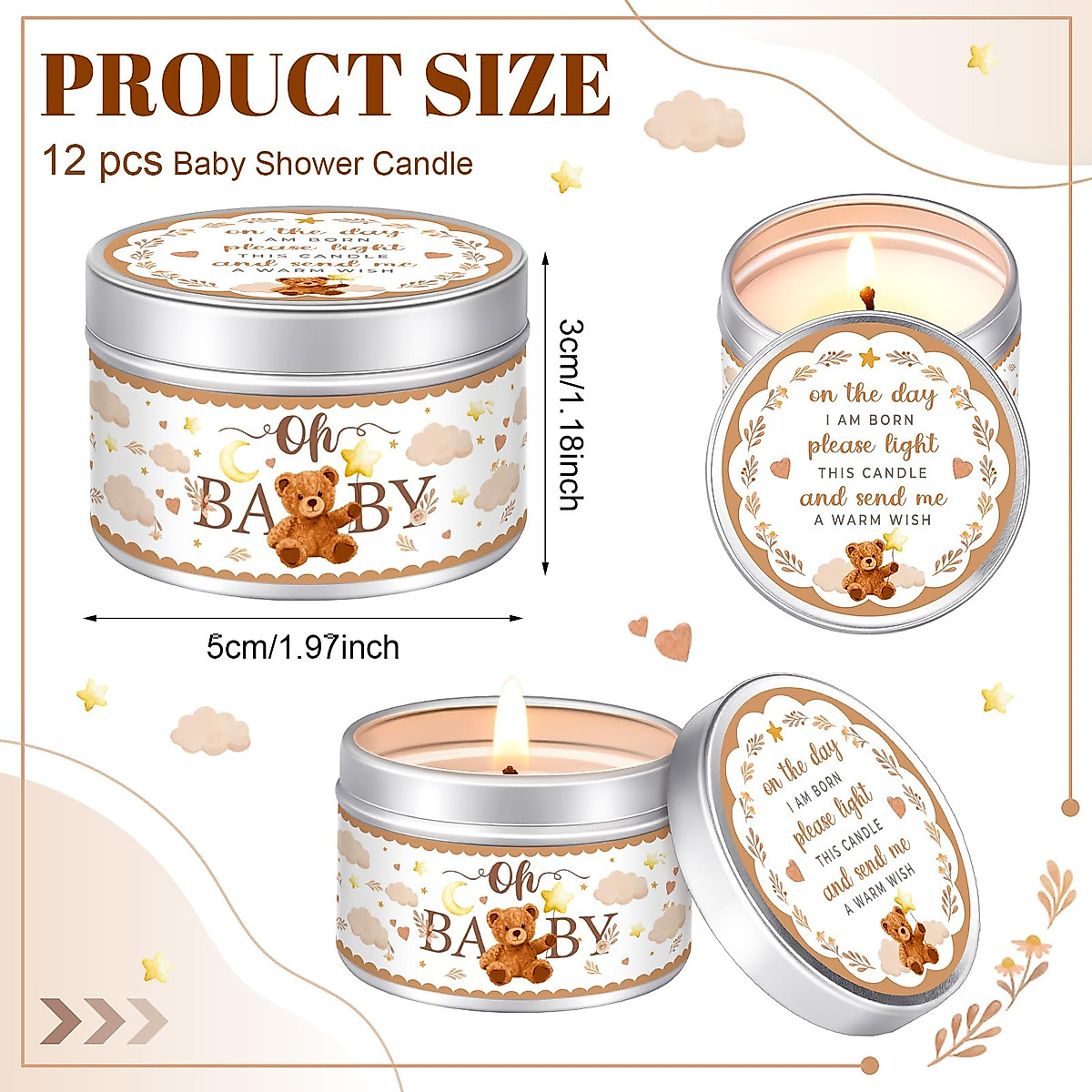 Funtery Rustic Flower Scented Candles, 12 Pcs Baby Shower Party Favors Candles Lavender Scented Baby Shower Favors for Guests Rustic Tea Lights Candles Gender Reveal Candle for Baby Shower