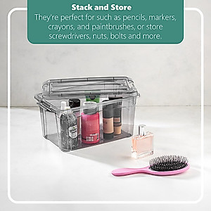 Tribello 6 Quart Storage Containers with Lids, Plastic Storage Bins with Latching Lids For Organizing - Tinted - (11.5’ x 8” x 6”) - Set of 4 - Made in EU