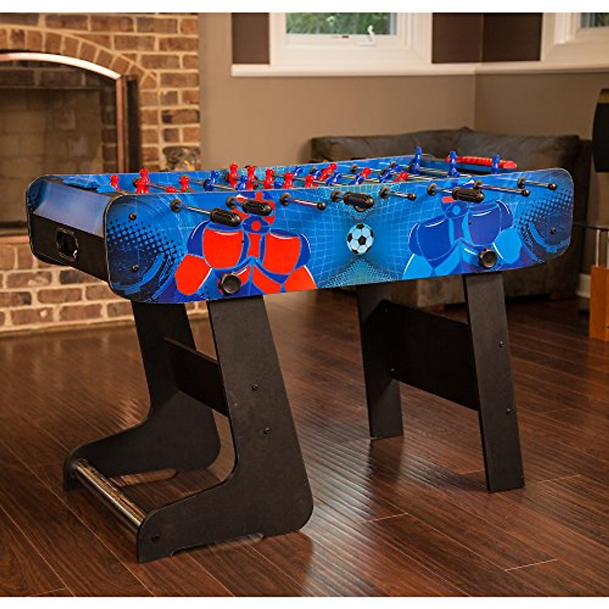 Hathaway Gladiator 48" Folding Foosball Table, Arcade Table Soccer for Game Rooms, Includes Foosballs, Blue/Black