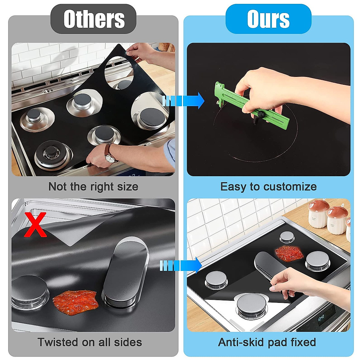 Stove cover,reusable stove top protector for gas range cut-out tool customizable for Samsung & other brands with 12 non-slip strips stove guard, easy to clean Thickened stove lining 35.43in*21.65in