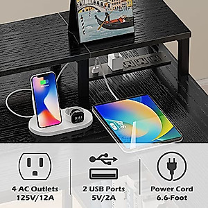 SUPERJARE L Shaped Gaming Desk with LED Lights & Power Outlets and Huuger Nightstand with Charging Station