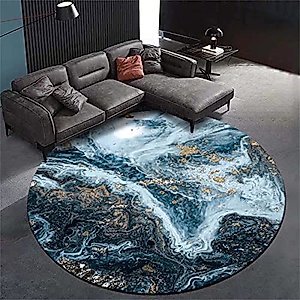 Dsopoy Round Area Rug for Living Room Blue Non-Slip Marble Circle Area Rug Modern Abstract Ocean Waves Throw Rugs Soft Washable Floor Mats
