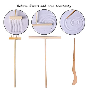 Japanese Zen Garden - Home & Office Desk Mini Garden with Rock Vase Fish Bridge Boat Cherry Trees - Meditation Gift Set for Relaxation - 3 Rake Tools and Zen Accessories (Rectangular)