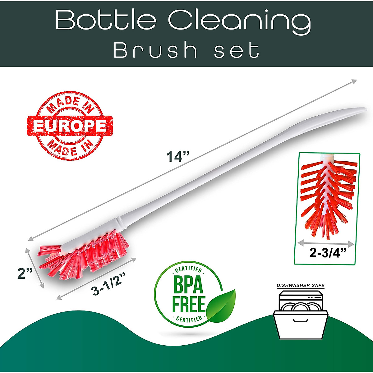 2 Pack Water Carbonating Sodastream Bottles Bundle with Deliqo 14 inch Bottle Cleaning Brush Original Soda Stream Reusable Sparkling Extra 1L 1 Liter