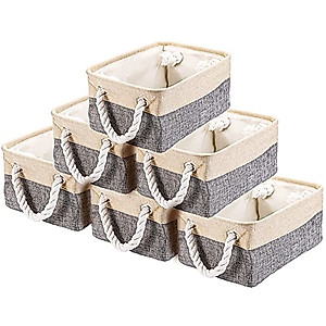 TOPZEA 6 Pack Fabric Storage Baskets, Foldable Storage Bin with Rope Handles Linen Storage Basket for Shelves, Closet Organizing, Cloth Storage Baskets, 12" x 8" x 5", Grey