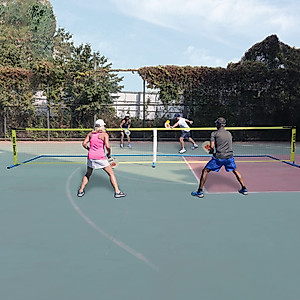 NQV Pickleball Set with Net, 4 Wood Paddles, 22FT Net, 4 Balls, 1 Bag, 2 Chalks, Yellow, Beginner