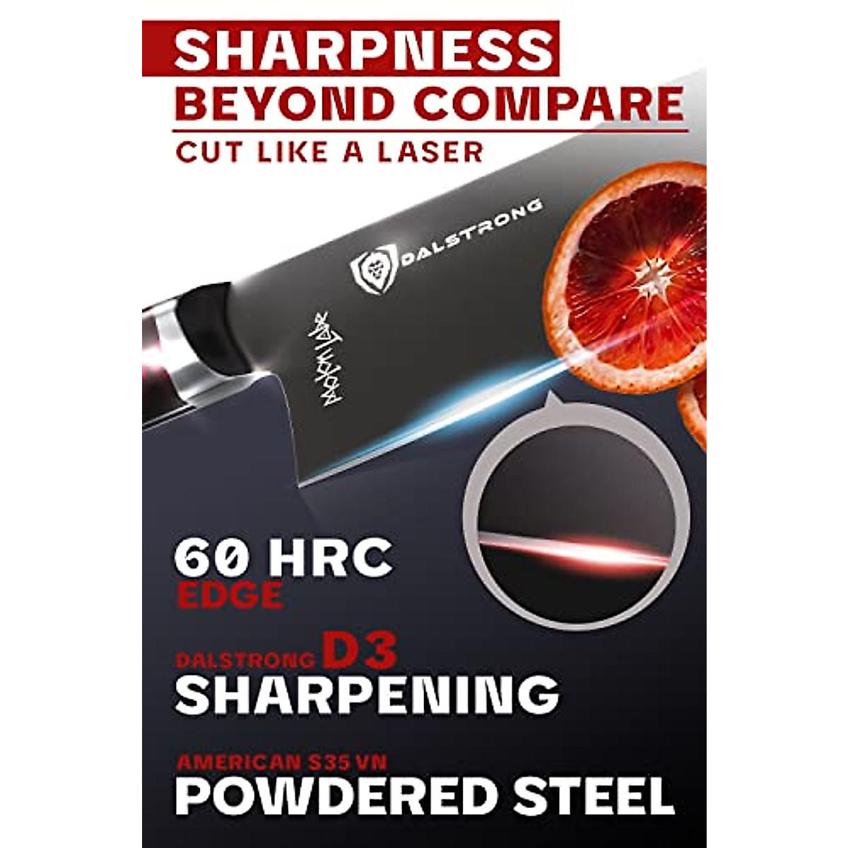 Dalstrong Chef Knife - 8 inch - Spartan Ghost Series - American Forged S35VN Powdered Steel Kitchen Knife - Maple & Red Resin Handle - Razor Sharp Cooking Knife -Sheath Included