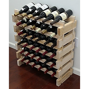 DisplayGifts Modular Stackable Wine Rack Freestanding Wooden Wine Stand Storage Holder, Thick Wood Wobble-Free Natural 36 Bottle Capacity 6 X 6 Rows (Natural - Unfinished)