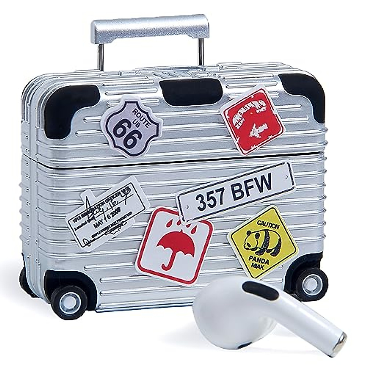 TANGABA for AirPods Pro Case Cover, Luggage Design Protective Cover Case for AirPods Pro, Compatible with AirPods Pro Charging Case for Women Men, Silver