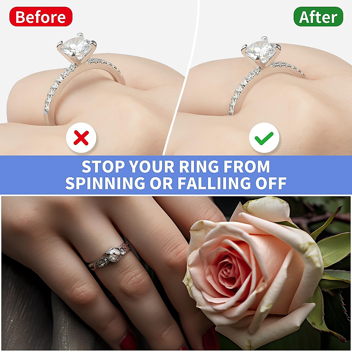 Ottemax Ring Size Adjuster for Loose Rings - 20 Pack 6 Sizes Invisible Jewelry Sizer, Mandrel for Making Jewelry Guard, Spacer, Sizer, Fitter - Spiral Silicone Tightener Set with Polishing Cloth