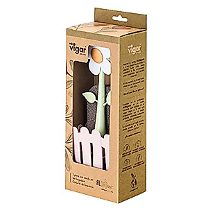 Vigar Florganic 3-piece Sink Caddy Set, Eco-friendly Daisy-shaped Dish Brush, Sponge and Fence-shaped Holder with Suction Cup, Pink