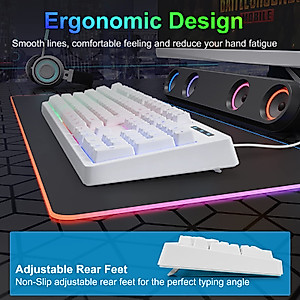 HUO JI White Gaming Keyboard USB Wired with Rainbow LED Backlit, Floating Keys, Mechanical Feeling, Spill resistant, Ergonomic for Xbox, PS Series, Desktop, Computer, PC