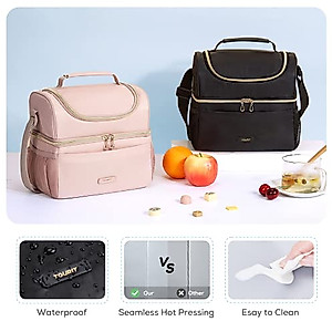 TOURIT Dual Compartment Lunch Bag Women Insulated Lunch Box Cooler Bag for Men, Women, Work, Picnic, Black