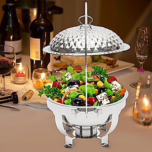 Chafing Dish Buffet Set Gold/Silver,4.5L Round Stainless Steel Chafer, Buffet Servers and Warmers Set Warming Tray for Wedding, Parties, Banquet, Events (Silver)