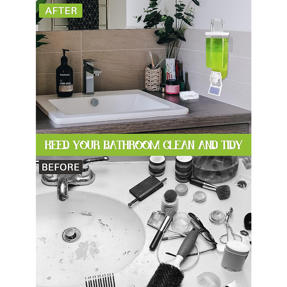 LOMEVE 20oz Mouthwash Dispenser Wall Mounted, Plastic Mouthwash Dispenser for Bathroom, Mouthwash Container with 50 Dental Floss, Glass Cup, and Adhesive Hook