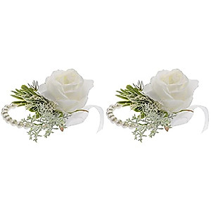 LUOZZY 2 Pcs Wedding Wrist Corsage Pearl Corsage Wristlet Wedding Groomsmen Bridesmaids Hand Flower for Party Decorations