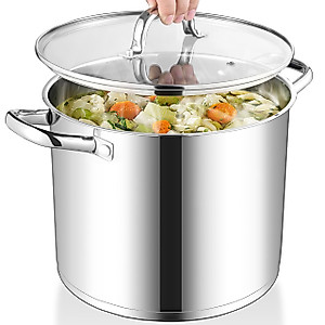 Herogo 12-Quart 18/10 Stainless Steel Stock Pot with Lid, Large Heavy Duty Soup Pot Compatible with Electric, Gas, Induction and Gas Cooktops, Dishwasher Safe