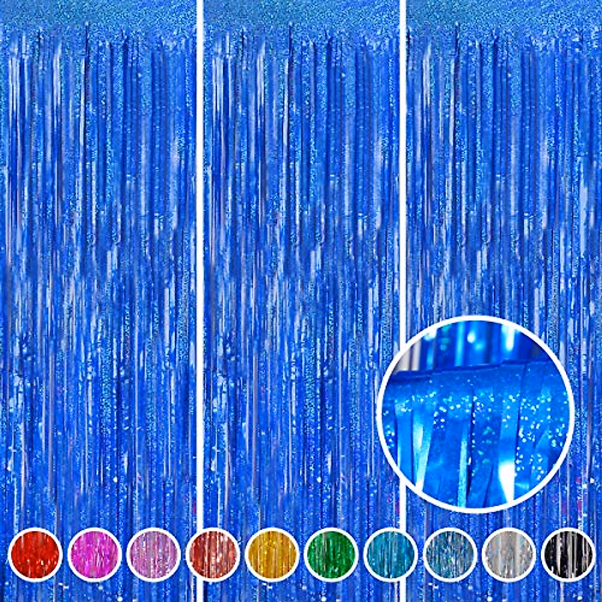 Foil Fringe Curtains Party Decorations - Melsan 3 Pack 3.2 x 8.2 ft Tinsel Curtain Party Photo Backdrop for Birthday Party Baby Shower or Graduation Decorations Navy