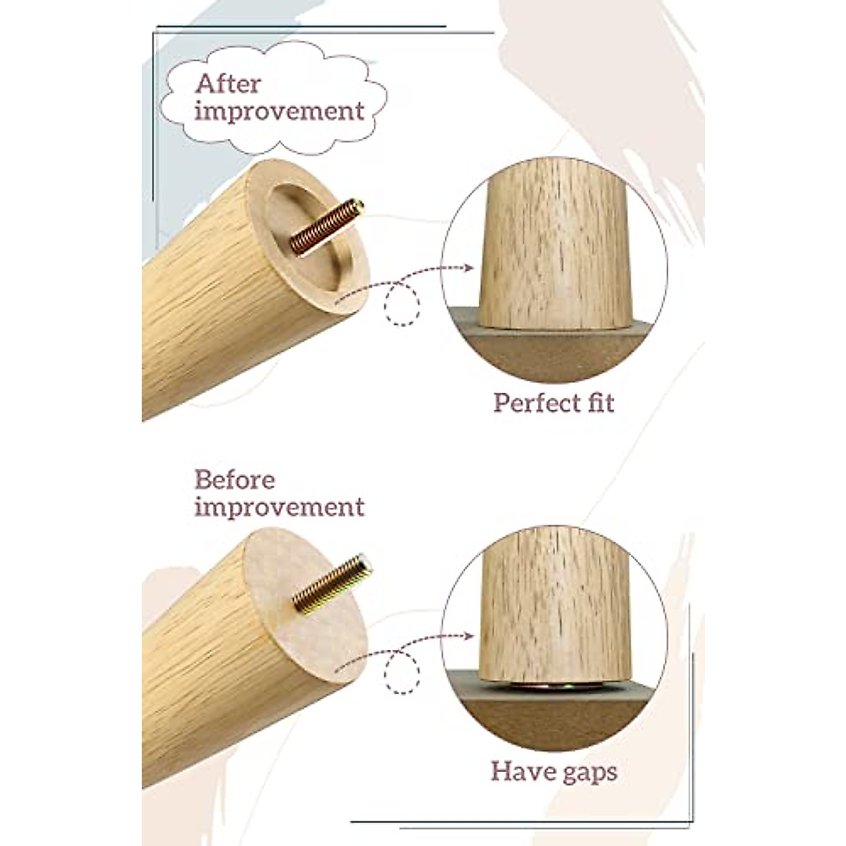 GOSCHE Round Solid Wood Furniture Legs Sofa Legs 6 inch, Natural Wooden Couch Legs, Replacement Legs for Armchair, Cabinet, Chair, Mid Century Modern Dresser Or Home DIY Projects Bun Feet