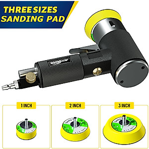 Autolock Mini Air Sander, 1/2/3 Inch Random Orbital Air Sander, 16000RPM Mini Pneumatic Sander for Auto Body Work, High Speed Sanders & Polisher with 18 Sandpapers (Black)