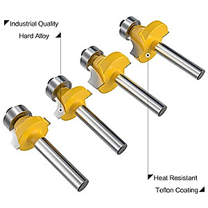 1/4 Inch Shank Roundover Edging Router Bit Set Corner Rounding Edge Forming Roundover Beading Router Bit Set (5/16" 3/16" 1/4" 1/8" Radius 4Pcs) by ROOCBIT