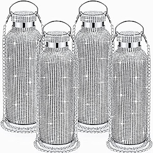 4 Pieces 25 oz Bling Cup Diamond Water Bottle Rhinestone Stainless Water Bottles Insulated Bling Tumbler Diamond Glitter Cup with Chain Brush for Women Travel Wedding Party Favor Gifts