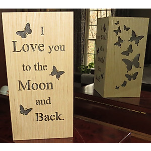 UNIDECO Wooden Butterfly Décor for Bedroom - 8.0 Inch Wood I Love You to The Moon and Back - Battery Powered Cordless Nite Lite - LED Operated Lights - Accent Night Lamp - Butterflies Gifts