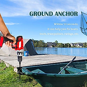 MIXXIDEA 15 inch 4 Pack Ground Anchor Stakes, Dual-Purpose Heavy Duty Metal Earth Augers for Tents, Canopies, Trampoline Sheds, Car Ports, Swing Sets, Small Buildings (Black-4 Pack)