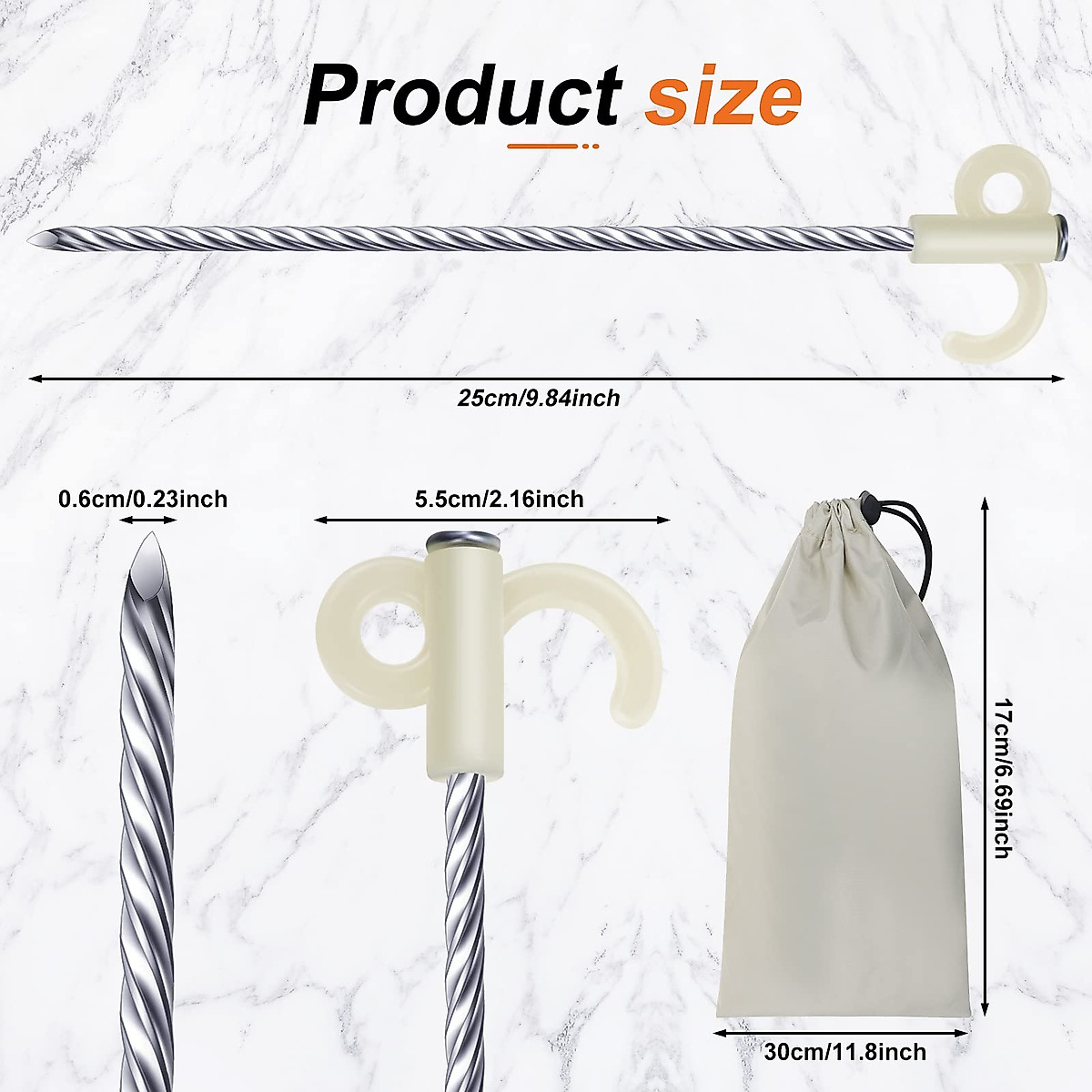 teyixyi TEYIXYI Tent Stakes,Camping Stakes 25cm Heavy Duty Tent Nail,Galvanized Steel Pegs Pop Up Tent Stakes Pegs with Night White Silver A01 A01