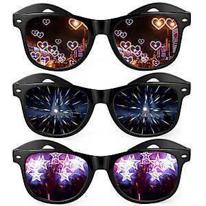 3Pcs Diffraction Glasses, 3D Prism Rainbow Heart Star Effect Light Refraction Glasses Rave Glasses Women Men for Edm Party