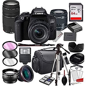 800D (Rebel T7i) DSLR Camera with 18-55mm is STM Zoom Lens & 75-300mm III Lens Bundle + 64GB Memory, Case, Tripod, Filters and More