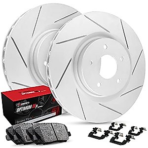 R1 Concepts Front Brakes and Rotors Kit |Front Brake Pads| Brake Rotors and Pads| Optimum OEp Brake Pads and Rotors |Hardware Kit |fits 1993-2003 Ford Probe, Mazda 626, MX-6, Protege, Protege5