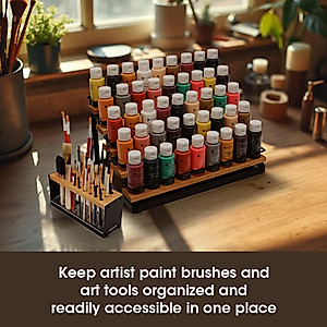 J JACKCUBE DESIGN Craft Paint & Brush Organizer 5 Tier Storage Rack, Holds 50 Citadel, Vallejo Paint Bottles and 17 Paint Brushes Tools Holder (Black) -MK1031A