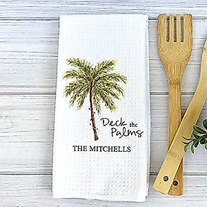 Deck the Palms Custom Christmas Waffle Weave Dish Towel | Personalized Kitchen Towel | Housewarming Gift | Personalized Christmas Gift Women | Personalized Dish Towel | Christmas Kitchen Towel