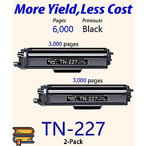 ColorPrint Compatible TN-227 Toner Cartridge Black High Yield Replacement for Brother TN227 BK TN227BK TN223 for MFC L3750CDW L3770CDW HL L3210CW L3230CDW L3230CDN L3270CDW L3290CDW Printer (2-Pack)
