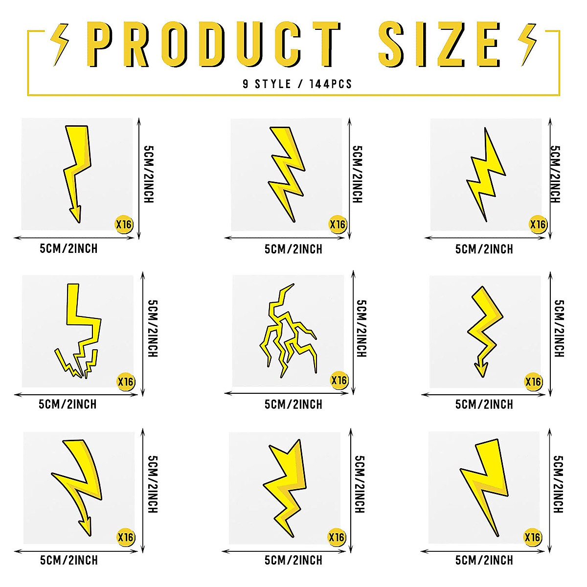 144 Pieces Lighting Bolt Tattoos Lightning Bolt Stickers Lightning Bolt Hand Temporary Tattoos Accessories Apparel Accessories for Birthday Party Favor Decorations,9 Styles